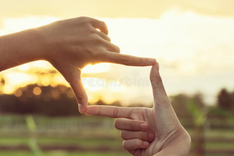 People Make Hand Framing Looking Distant Stock Photo - Image of ...