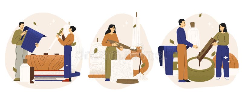 People Making Candles. Cartoon Characters Making Handmade Oil Lamp ...