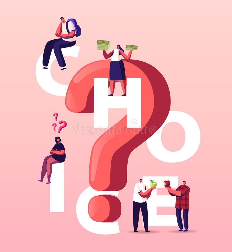 People Making Choice Concept. Tiny Characters Thinking Under Huge ...