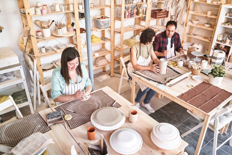 People Making Handicrafts in a Pottery Workshop. Stock Image - Image of ...