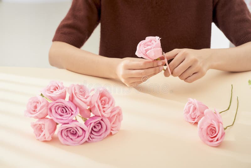 People Making Paper Craft Flower Art Stock Photo - Image of decoration ...