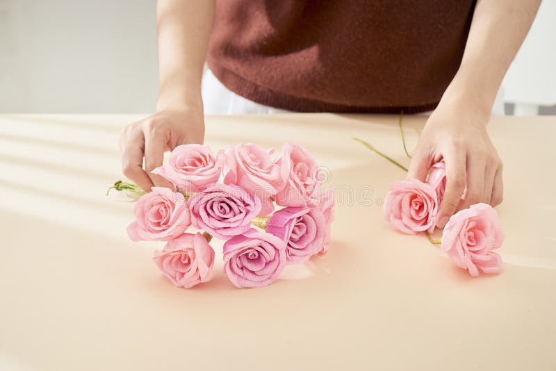 People Making Paper Craft Flower Art Stock Image - Image of florist ...
