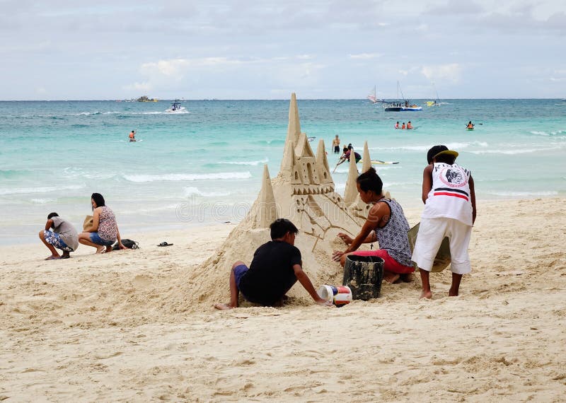 People Making Sand Castles on the Beach in Boracay, Philippines ...