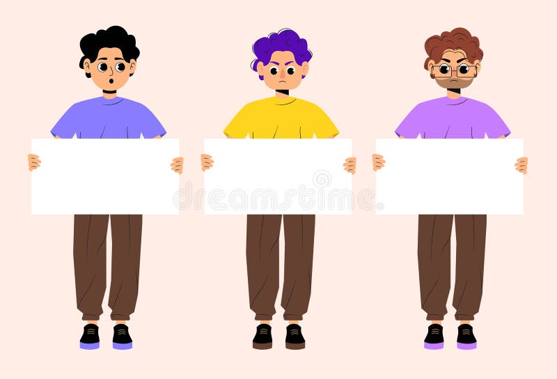 Guys with Signs, You Win, You Lose, Colors, Isolated Spanish. Stock ...