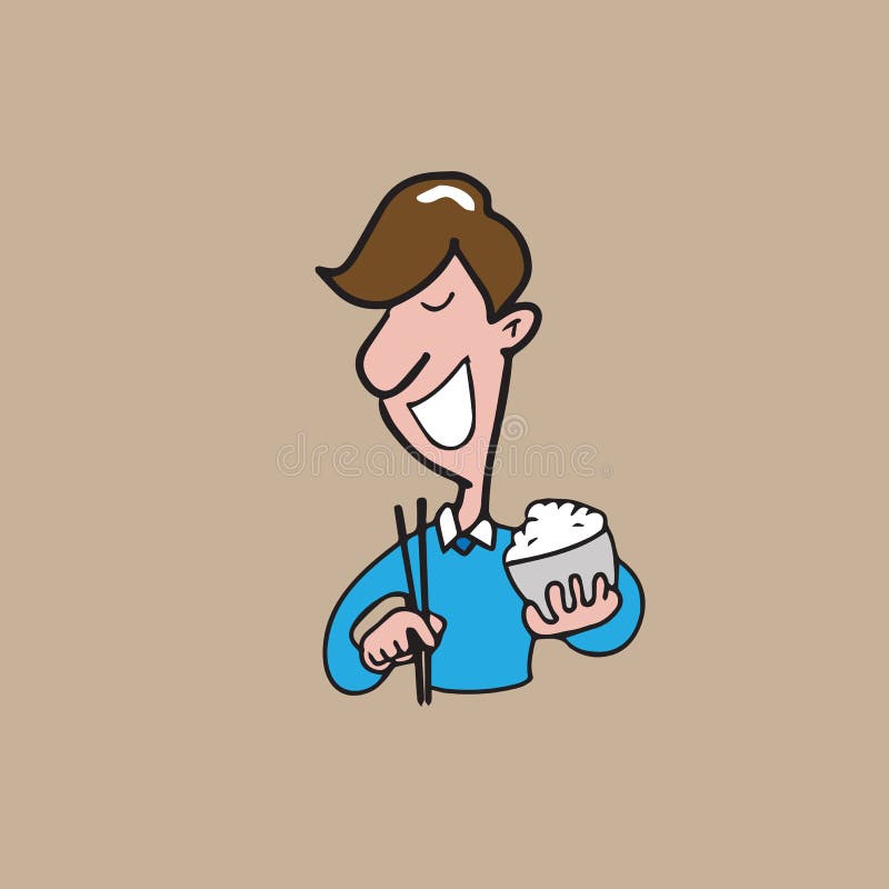 People Man Eating Rice Using Chopsticks Stock Vector - Illustration of ...