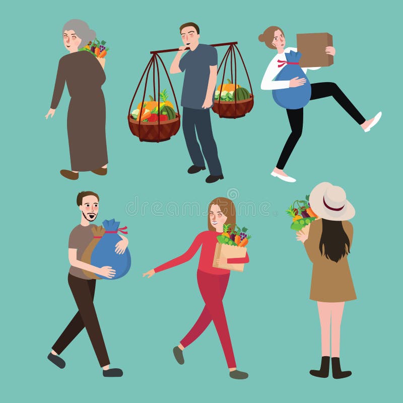 People Man Woman Character Bring Stuff Carry Object Set Activities ...