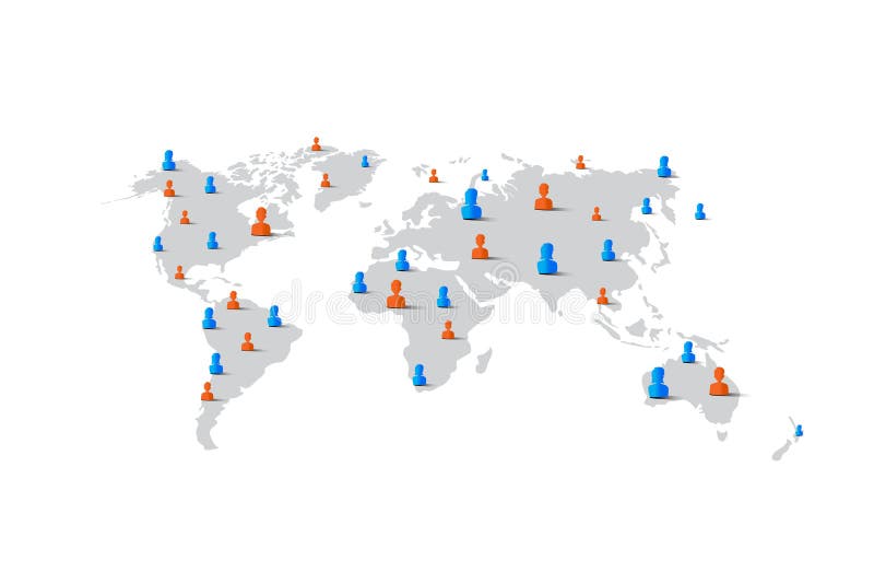 People Man Woman Element on World Map, Network Concept Stock Vector ...