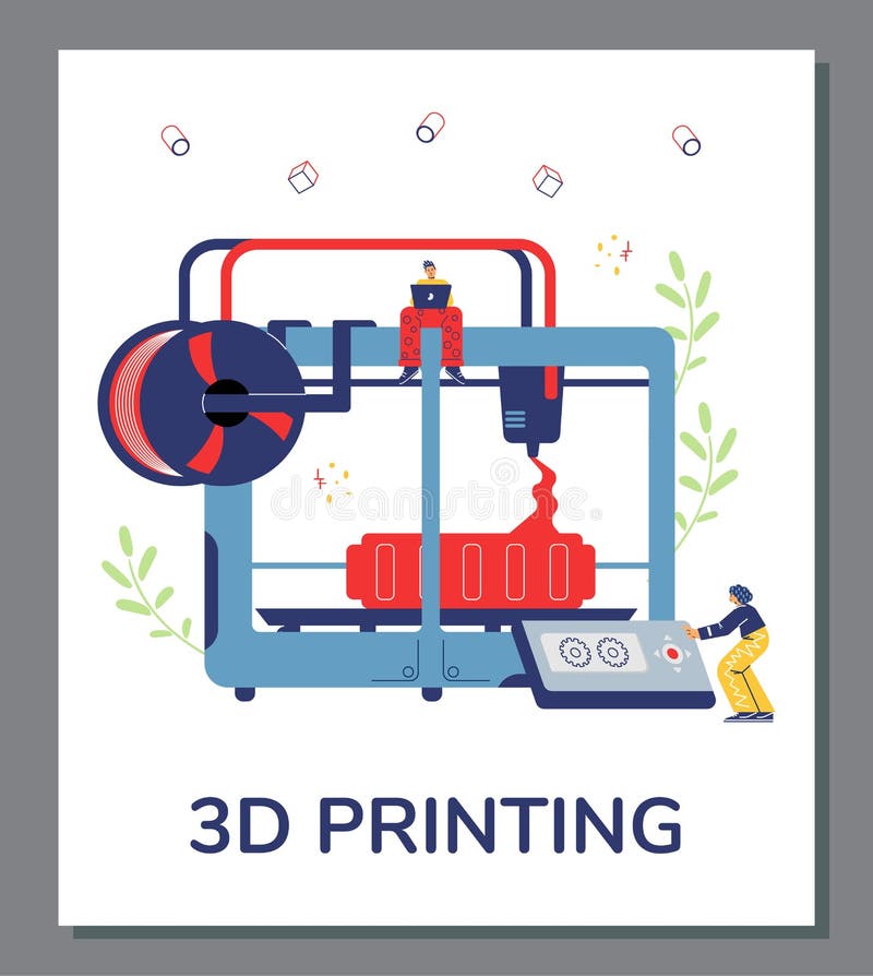 People Manufacturing Prototype Object on 3D Printer, Poster Template ...