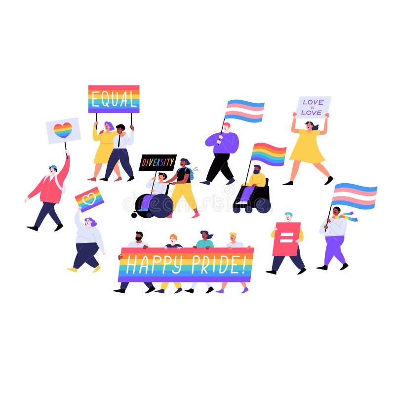 People Marching on the Pride Parade Stock Vector - Illustration of ...