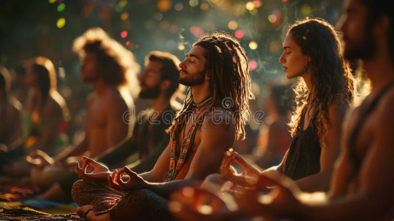 People Meditating in a Hippy Festival Stock Image - Image of wellness ...