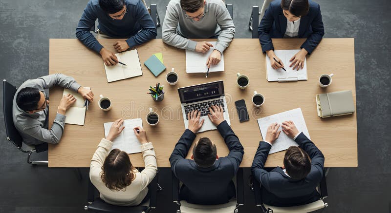 People Meeting Around Table Working and Discussing Stock Illustration ...