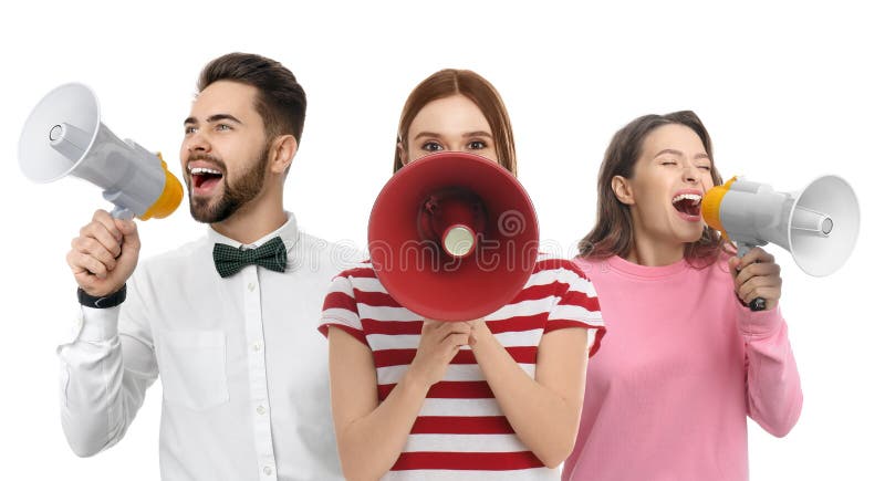 People with megaphones stock photo. Image of person - 111298096