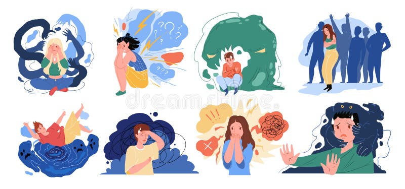 People with Mental Problem, Paranoia Feeling Set Stock Vector ...