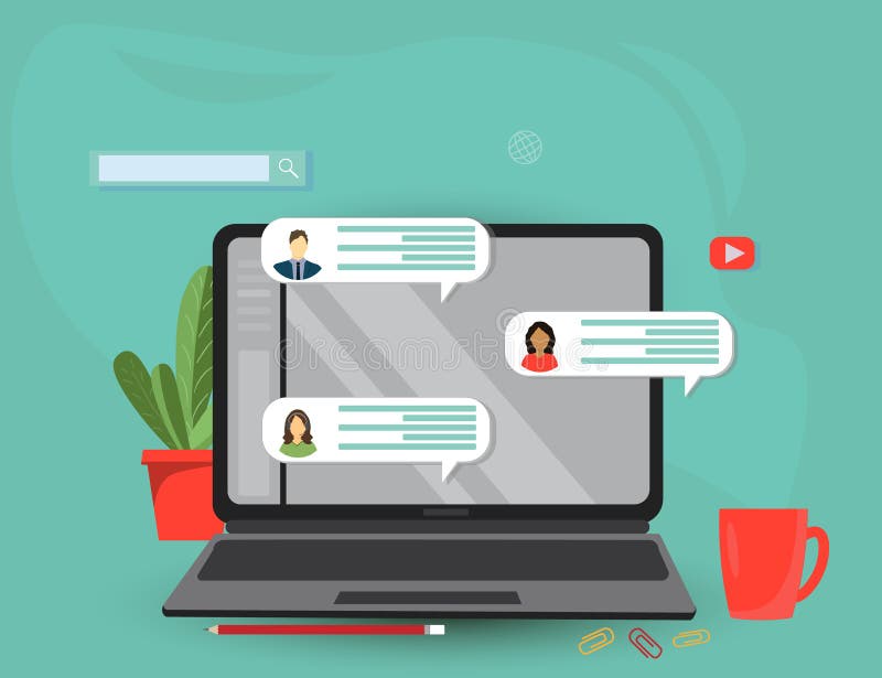 People Messaging on Computer Online, Working Place , Freelance Work ...