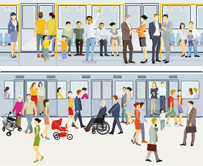 People with the Metro, with Public Transport Stock Vector ...