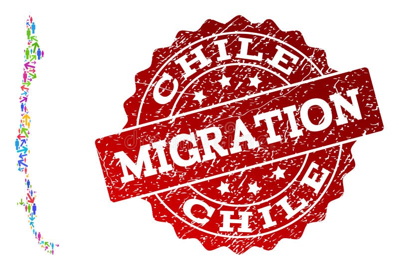 Migration Composition of Mosaic Map of Chile and Distress Seal Stamp ...