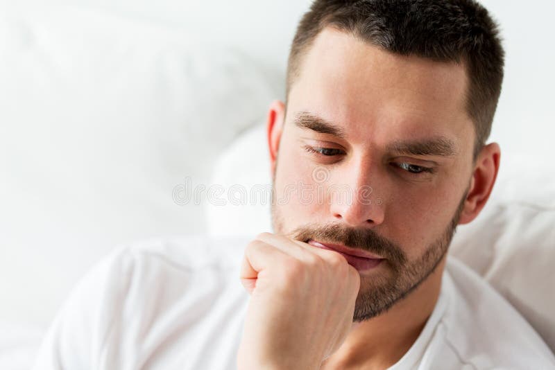 Close Up of Man in Bed Thinking Stock Image - Image of adult, morning ...