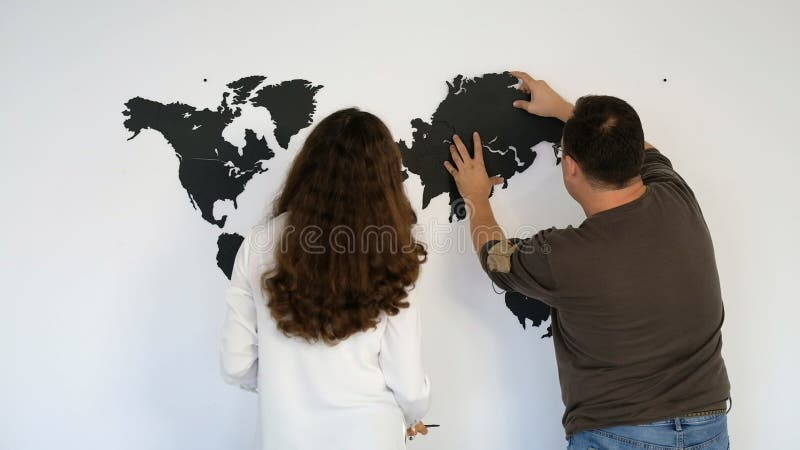 The World Map on the Wall, Vintage World Map Stock Video - Video of ...