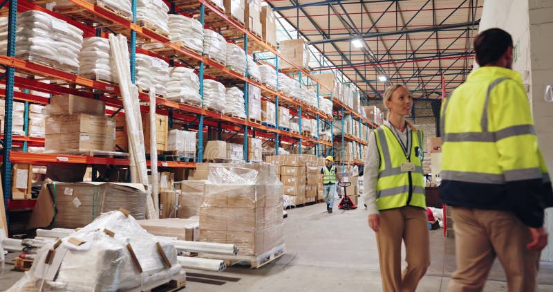 People, Moving and Boxes in Logistics Warehouse for Storage or ...