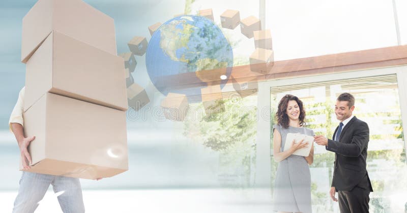 People Moving Boxes into New Home with Key Stock Image - Image of ...