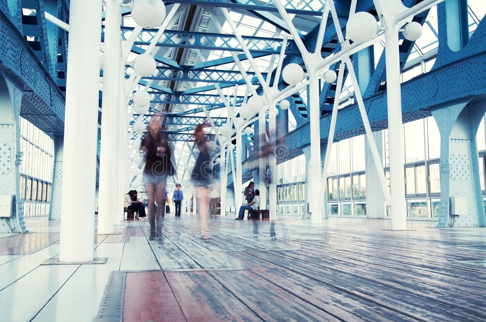 People Moving in a Footbridge Stock Image - Image of group, inside: 7579759