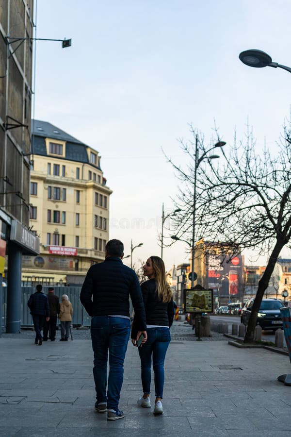 People Moving, Walking on the Streets in Downtown of Bucharest, Romania ...