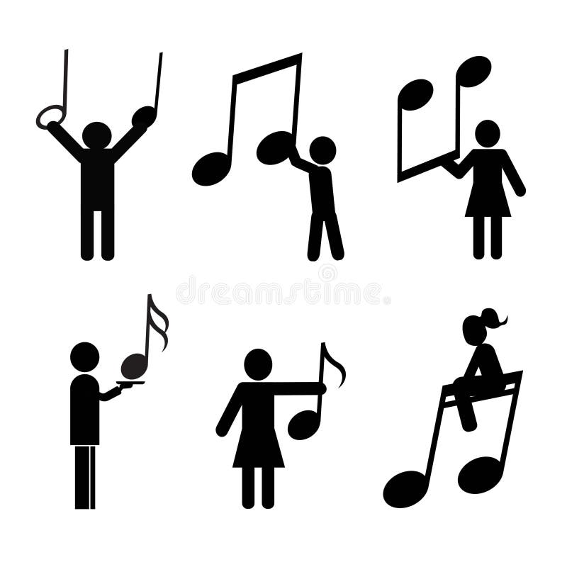 Silhouettes of Men and Women with Different Musical Notes Stock Vector ...