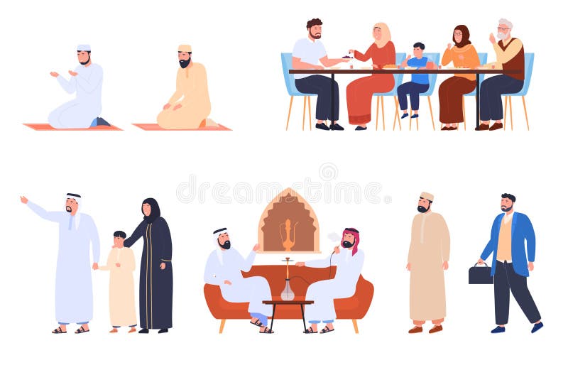 People in National Arab Clothes Walk, Eat, Work, Breathe and Pray ...