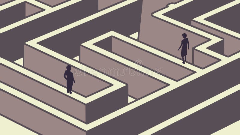 People Navigating Complex Maze, Problem Solving and Challenge, Vector ...