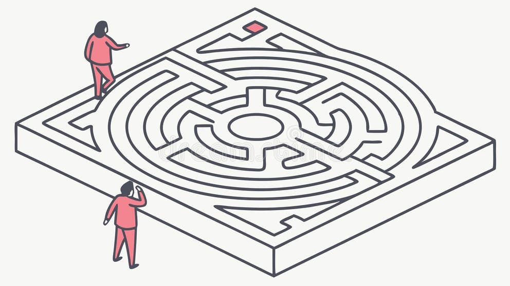 People Navigating an Isometric Maze, Problem Solving, Vector Design ...