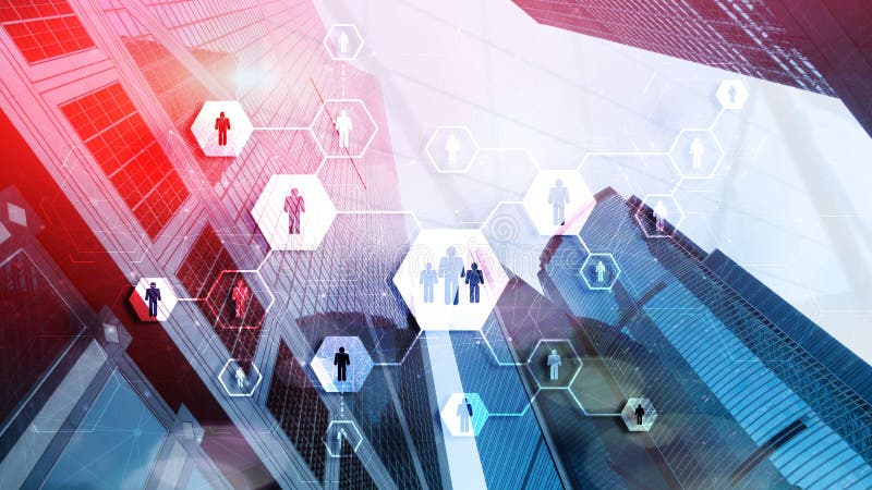 People Network Connection Icons on Blurred City Connection. Network ...