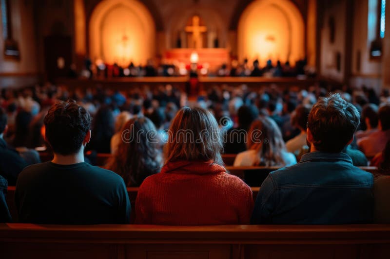 People Observe a Priest Delivering a Sermon in a Church Setting. Stock ...