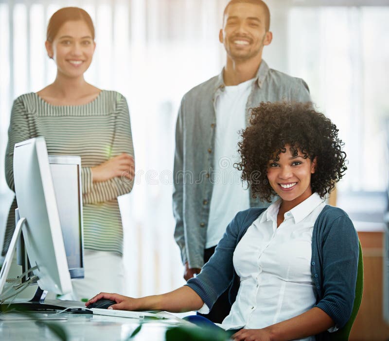 People, Office and Happy with Computer for Teamwork and Collaboration ...