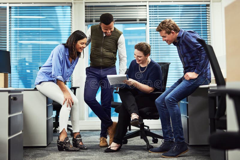 People, Office and Happy with Notebook for Ideas or Strategy with ...