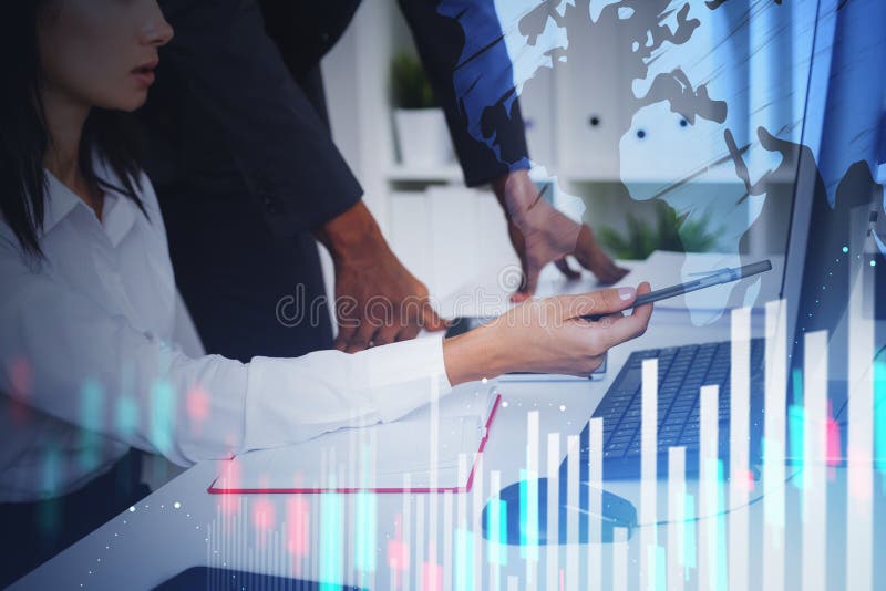 Man and Woman in Office, Map and Graph Stock Image - Image of ...