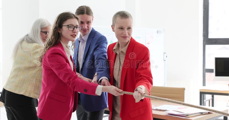 People in the Office Pull the Rope Together, Close-up Stock Video ...