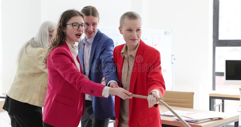 People in the Office Pull the Rope Together, Close-up Stock Video ...