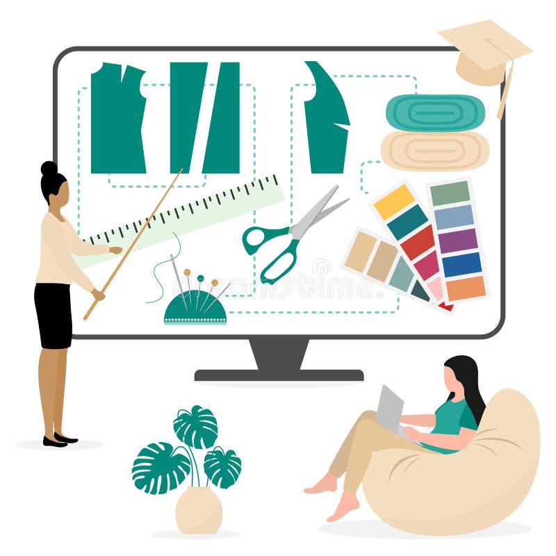 People Online Course Workshop Sewing Tailoring Stock Vector ...