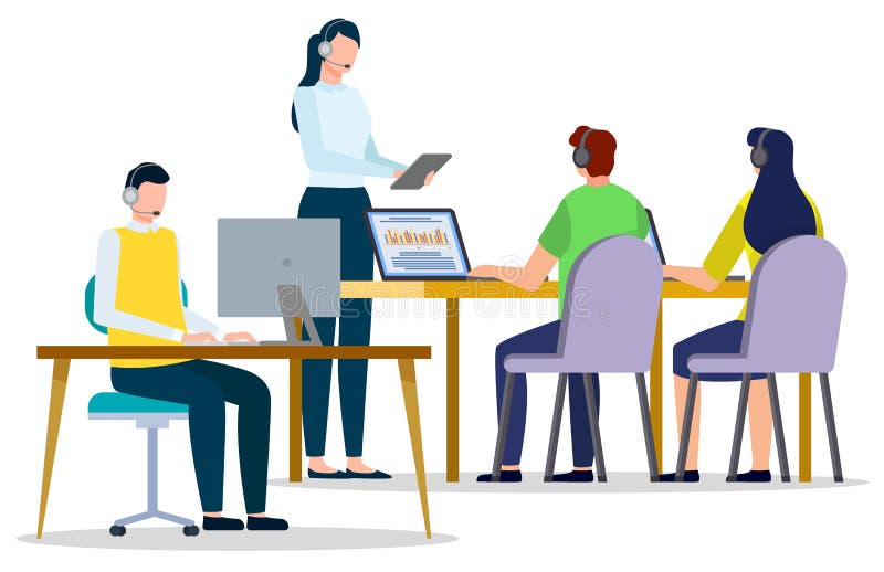 People Online Learning with Pc in Office Vector Stock Vector ...