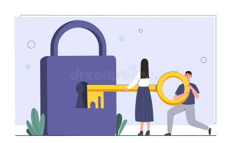 People open lock with key stock illustration. Illustration of character ...
