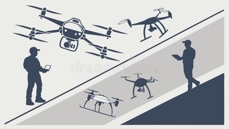 People Operating Drones, Vector Illustration of Modern Technology ...