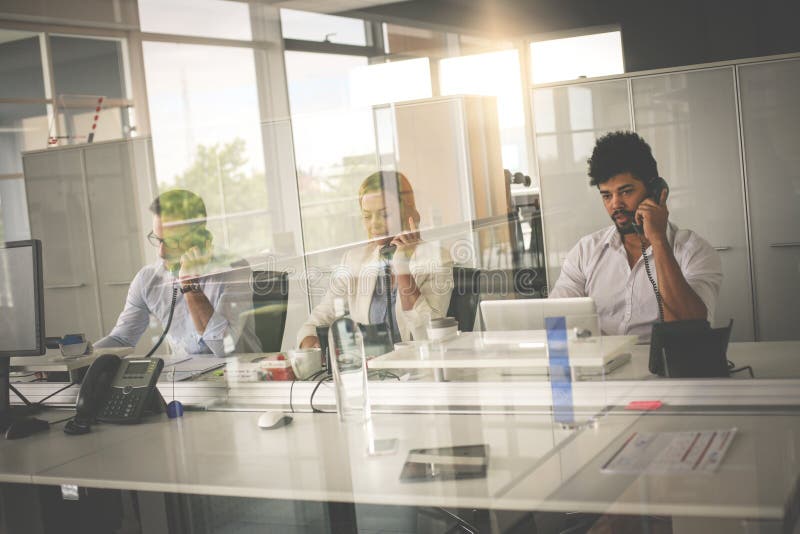 People in Operations Center Talking on Landline Phone. Operator Stock ...