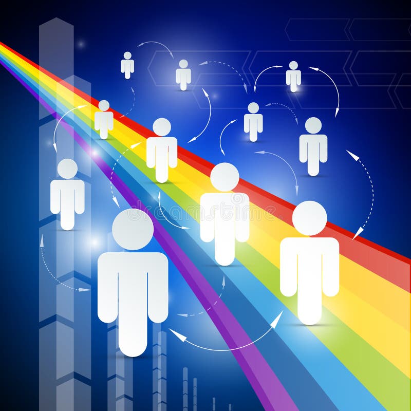 People - Paper Cut Icons with Arrows on Rainbow Stock Vector ...