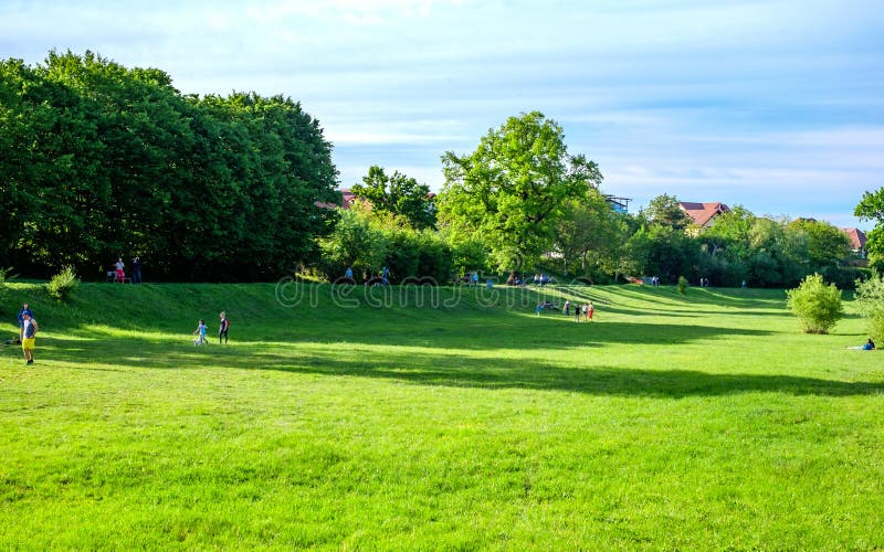 People in the Park on a Sunny Spring Day, Dumbrava Park, Sibiu, Romania ...