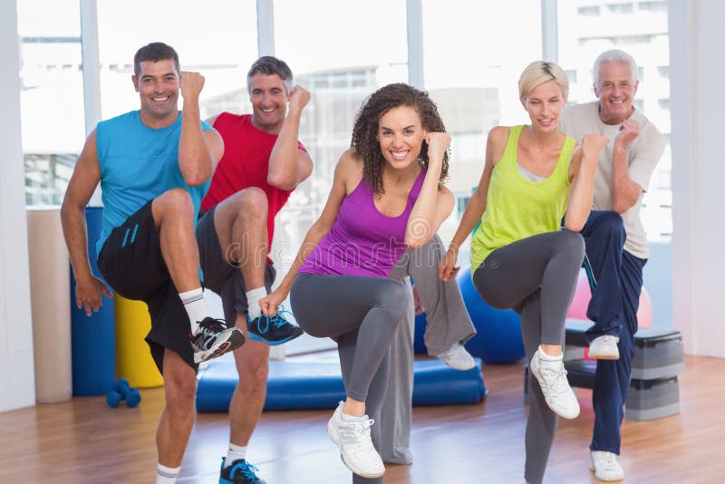 People Performing Aerobics Exercise in Gym Class Stock Image - Image of ...