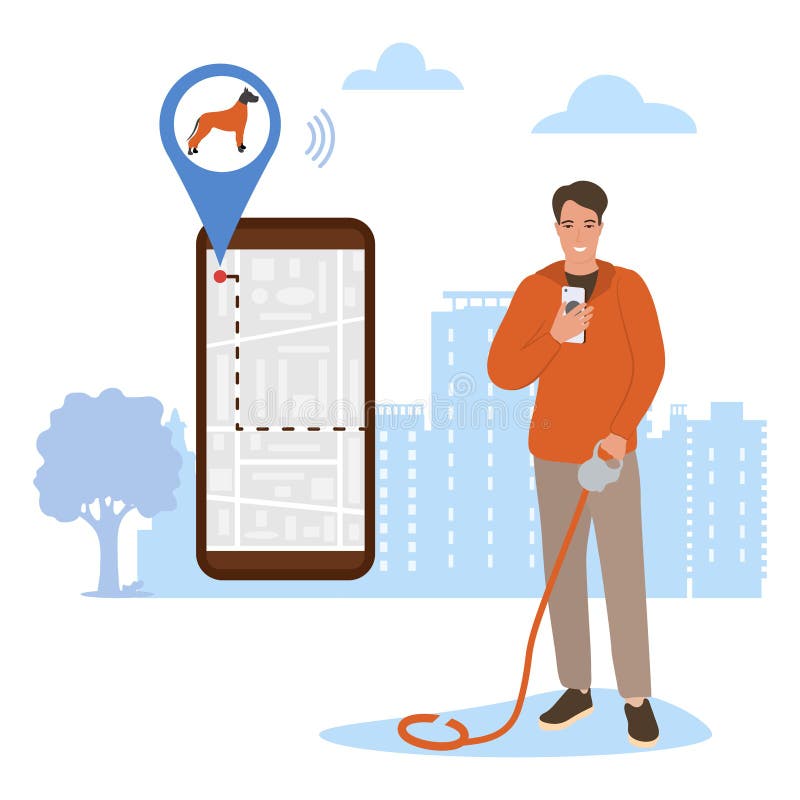 People Pet Tracking App Lost Dog GPS Tracker Map Stock Vector ...