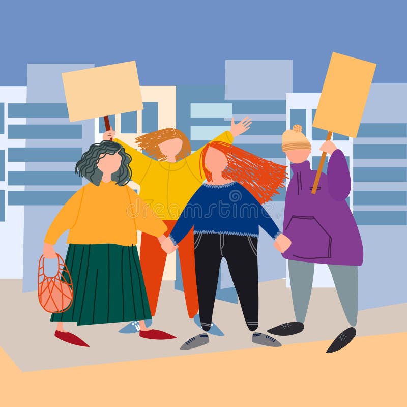 People Holding Signs, Picketing. Vector Illustration in Flat Style ...