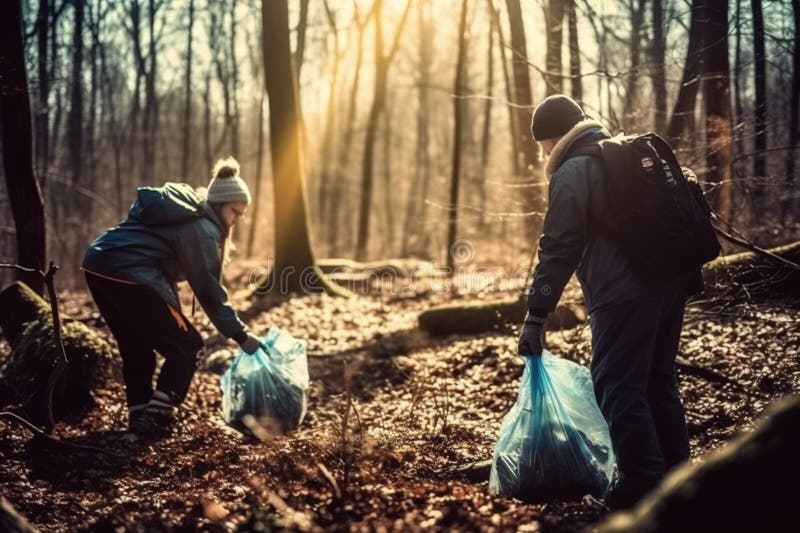 People Picking Up Garbage in the Forest, Cleaning Planet, Collection ...
