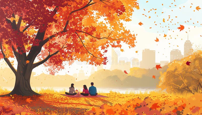 People Picnic Under the Tree at Park in Autumn Season. Stock ...