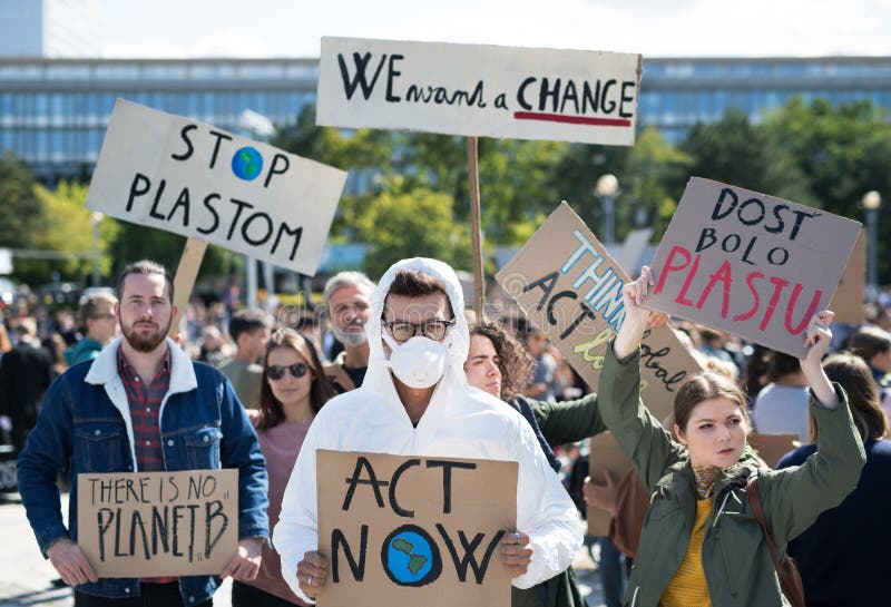 People with Placards and Protective Suit on Global Strike for Climate ...
